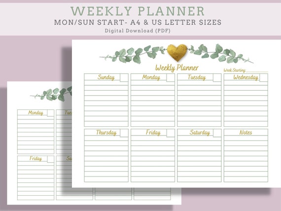 Week Planner Printable Daily Planner With Week at a Glance - Etsy