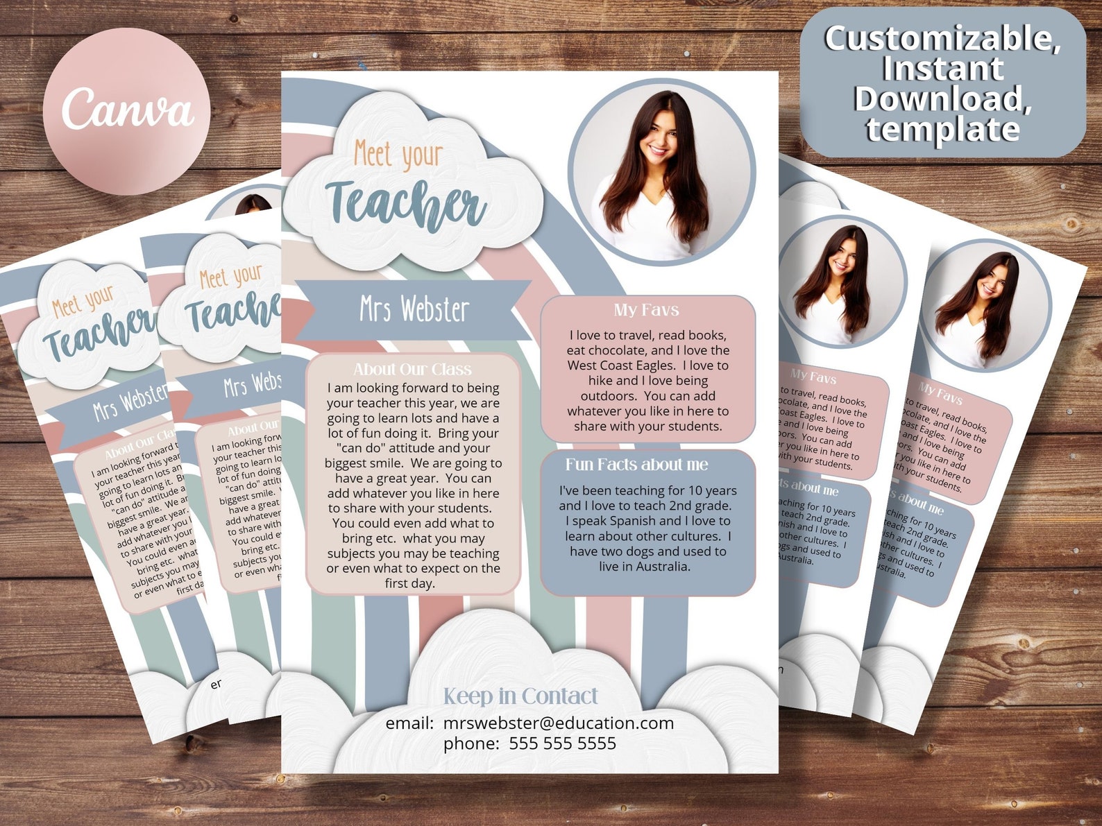 Boho Rainbow Meet the Teacher Template Editable Canva Back to School ...