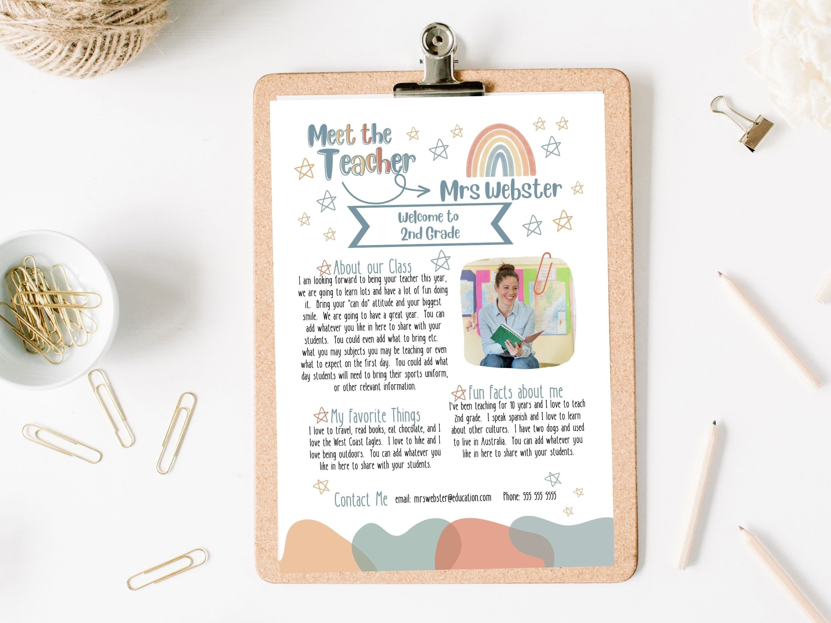 Boho Rainbow Meet the Teacher Editable Template, a Back to School ...