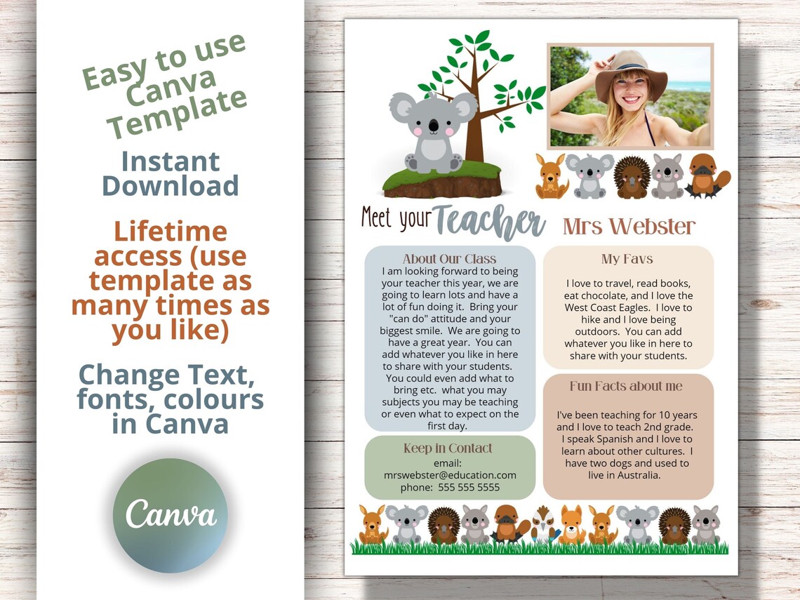 Meet the Teacher Template Canva, a Back to School Elementary Teacher ...