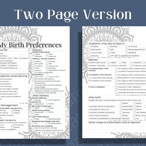 Birth Plan Editable Template, Birth Preferences Template, Birth ...