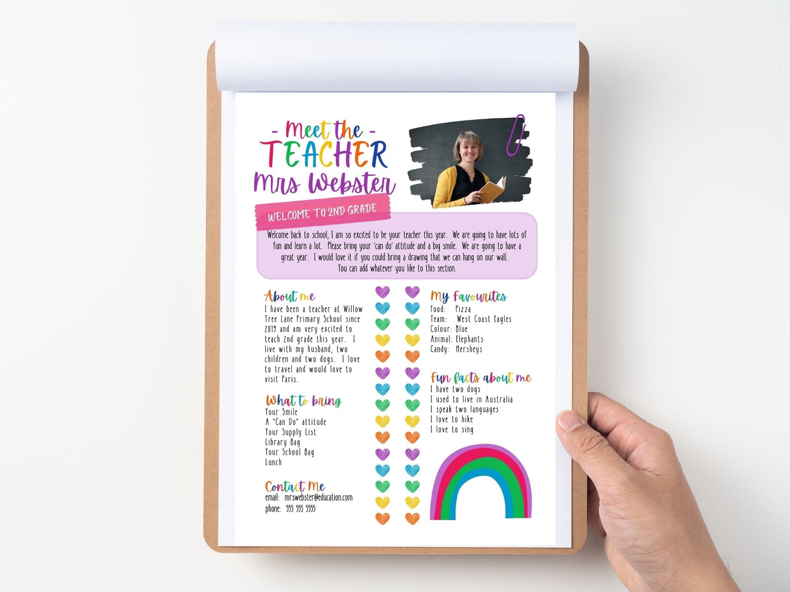 Bright Colourful Meet the Teacher Editable Template Back to - Etsy