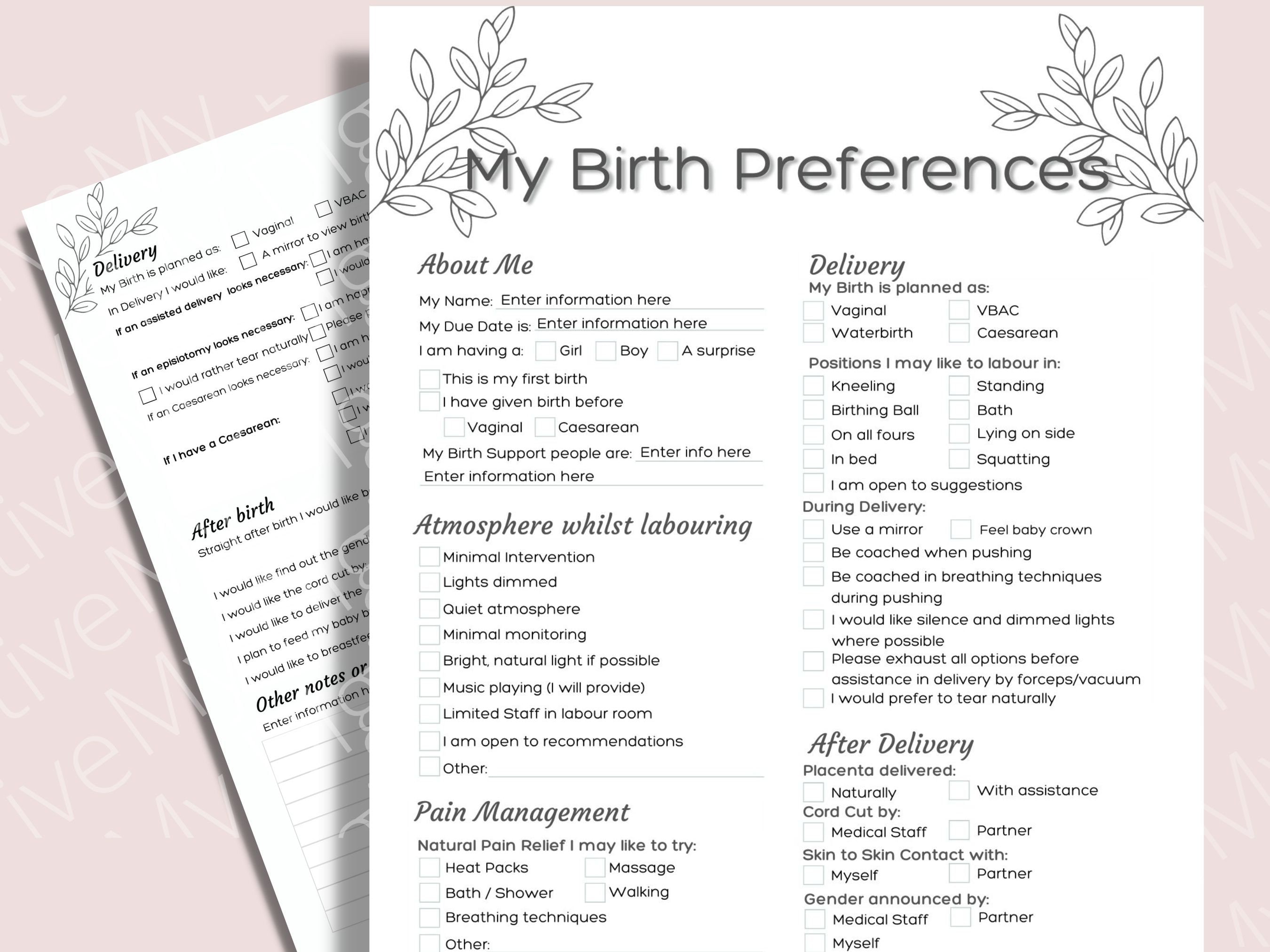 Birth Plan Template, Editable, Communicate Your Birth Preferences ...