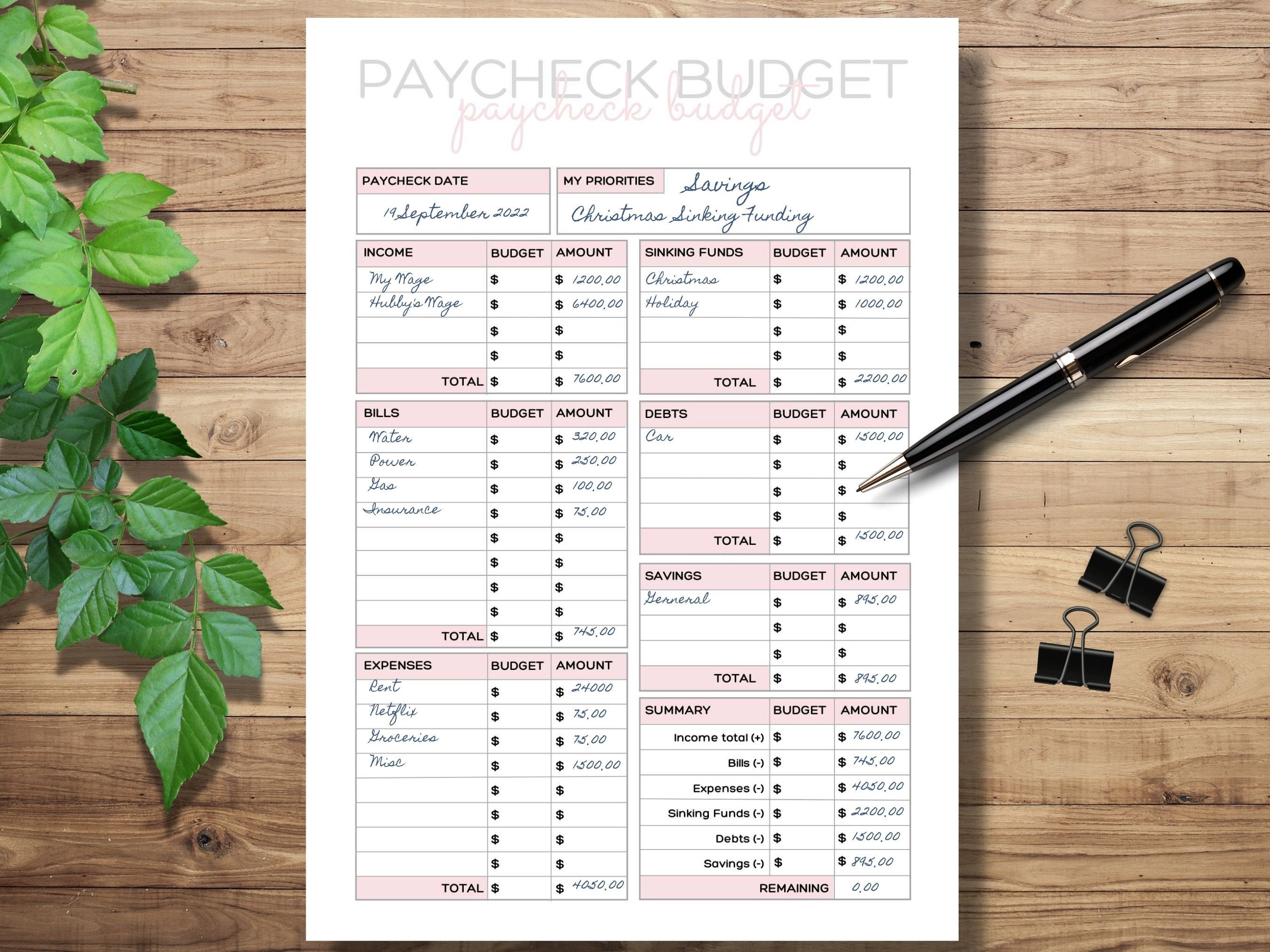 Paycheck Budget Planner PDF Printable Perfect to Plan Your Household ...
