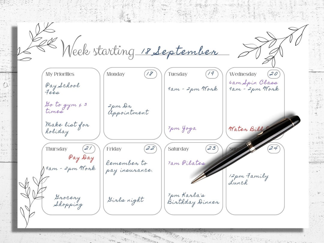 Printable Weekly Planner, Perfect for Organising Your Week With an Easy ...