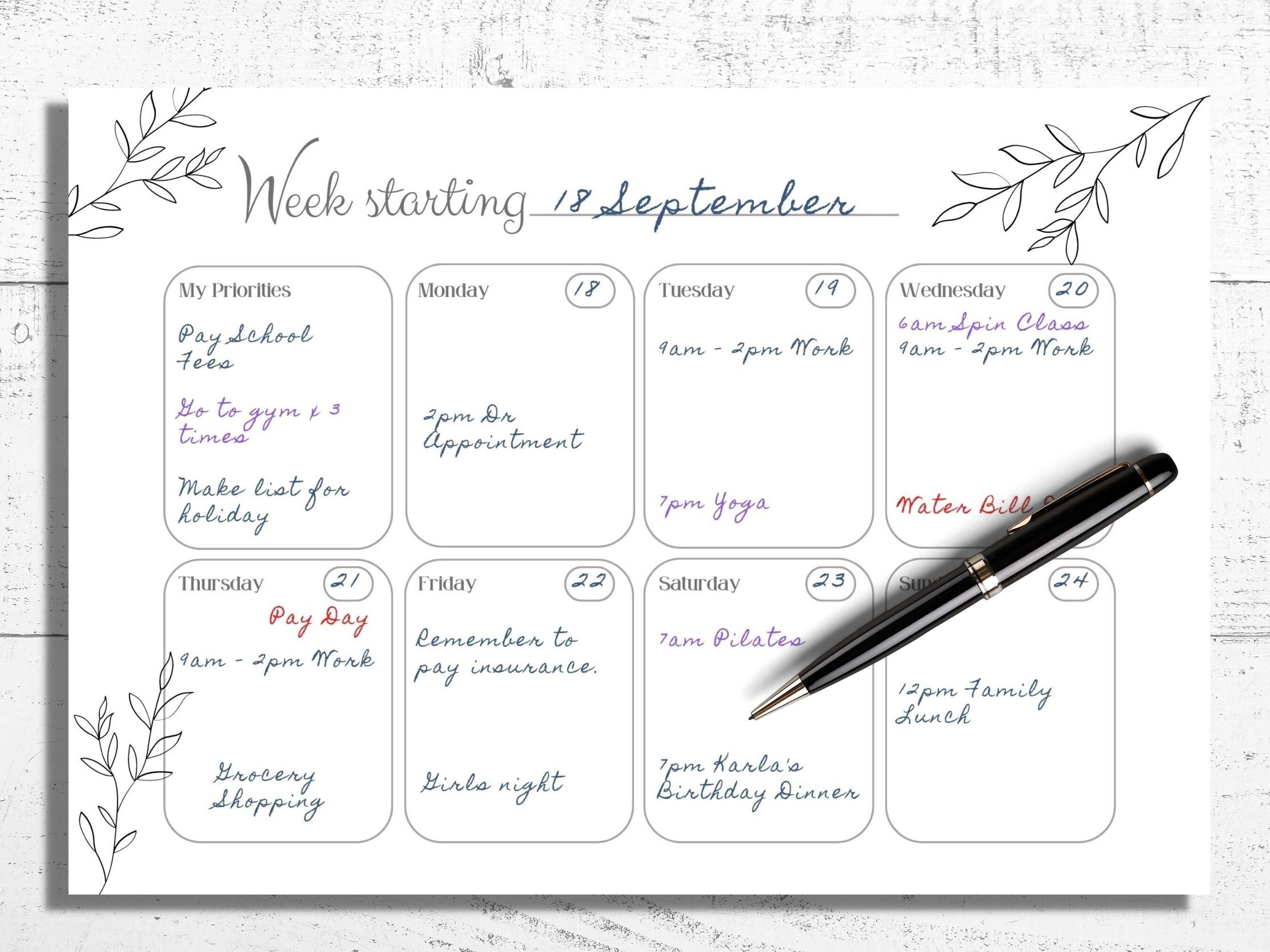 Printable Weekly Planner, Perfect for Organising Your Week With an Easy ...