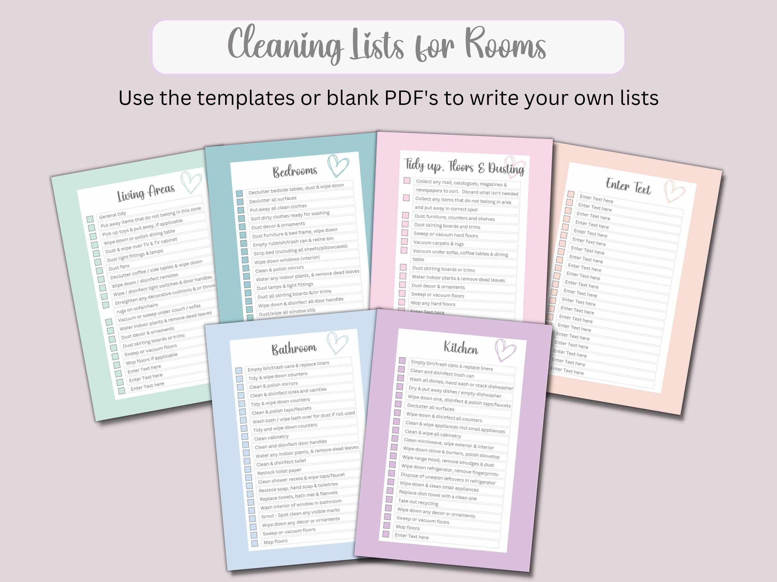 Cleaning Schedule, Cleaning Lists, Cleaning Checklist, Weekly Cleaning ...