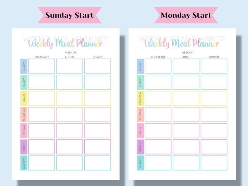 Rainbow Weekly Meal Planner Printable, Organise Your Weekly Meal Plan ...
