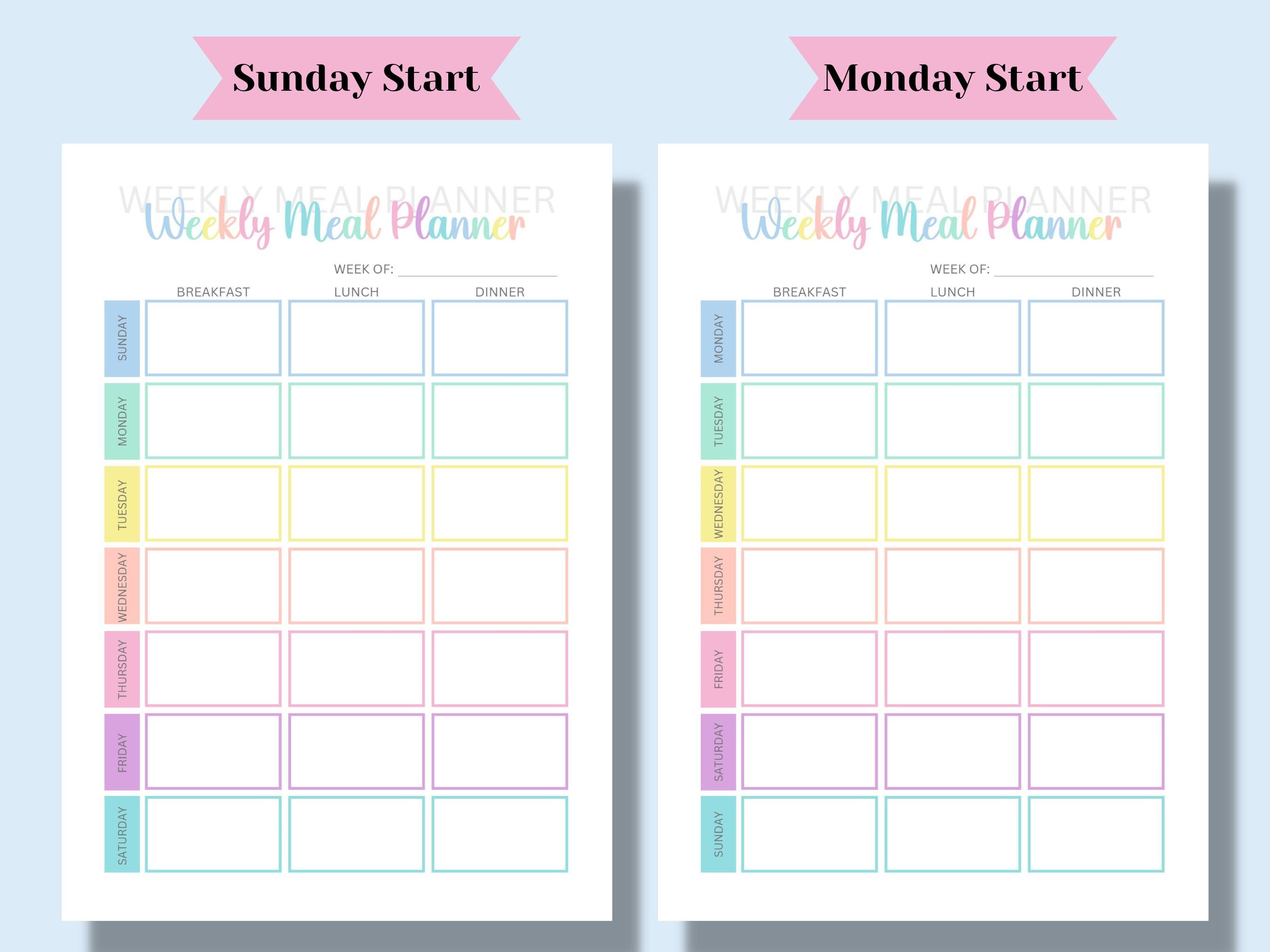 Rainbow Weekly Meal Planner Printable, Organise Your Weekly Meal Plan ...