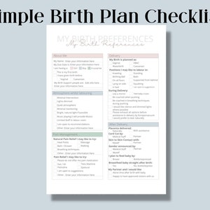 Birth Plan Checklist Template, Editable, Communicate Your Birth ...
