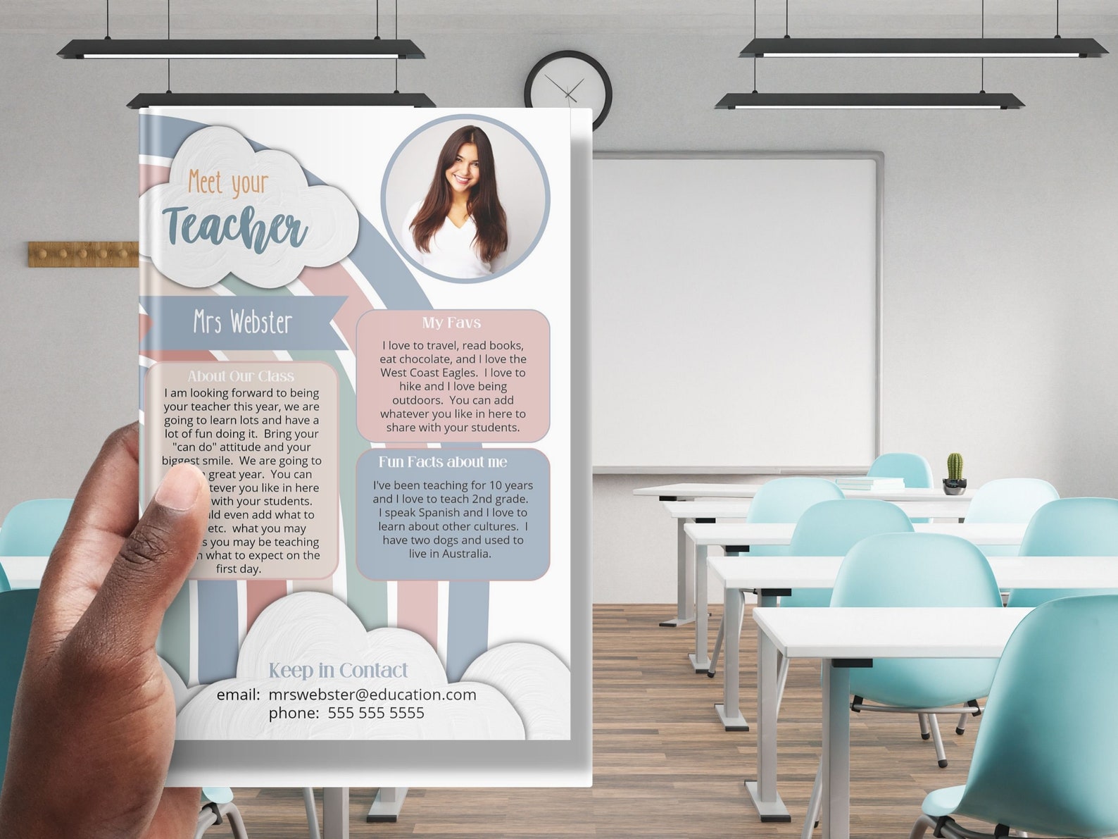 Boho Rainbow Meet the Teacher Template Editable Canva Back to School ...