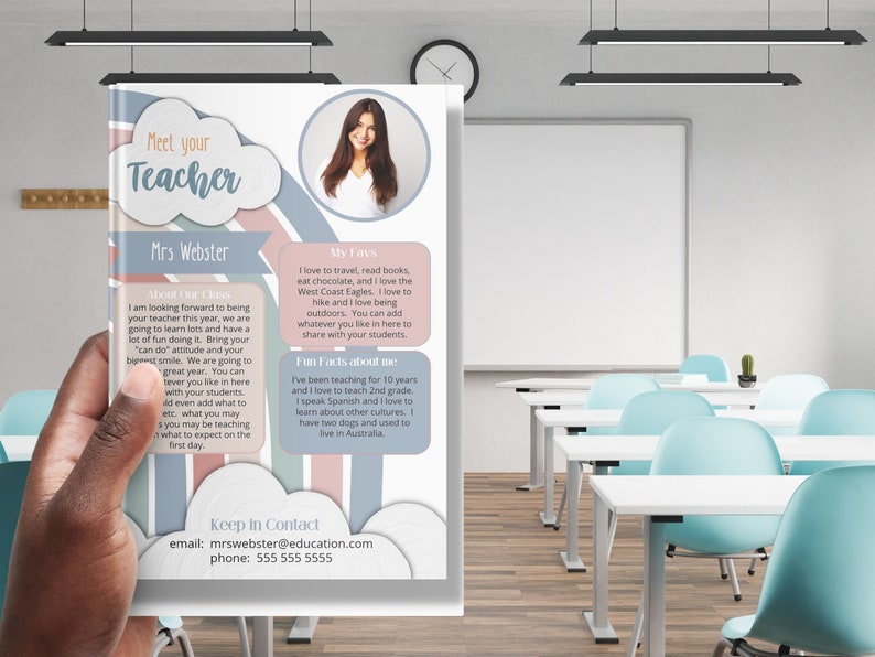 Boho Rainbow Meet the Teacher Template Editable Canva Back to School ...