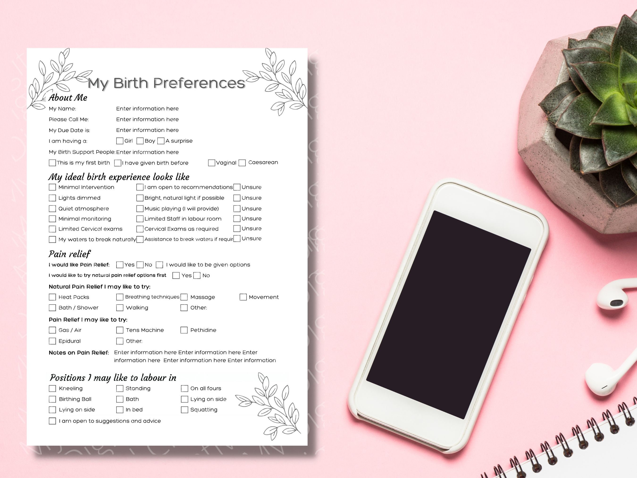 Birth Plan Template, Editable, Communicate Your Birth Preferences ...