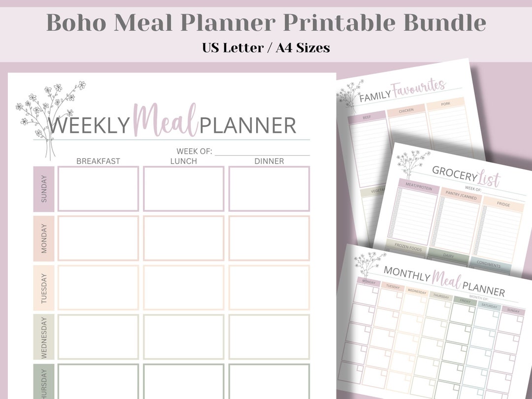 Boho Weekly Meal Planner Printable, Organise Your Weekly Meal Plan With ...