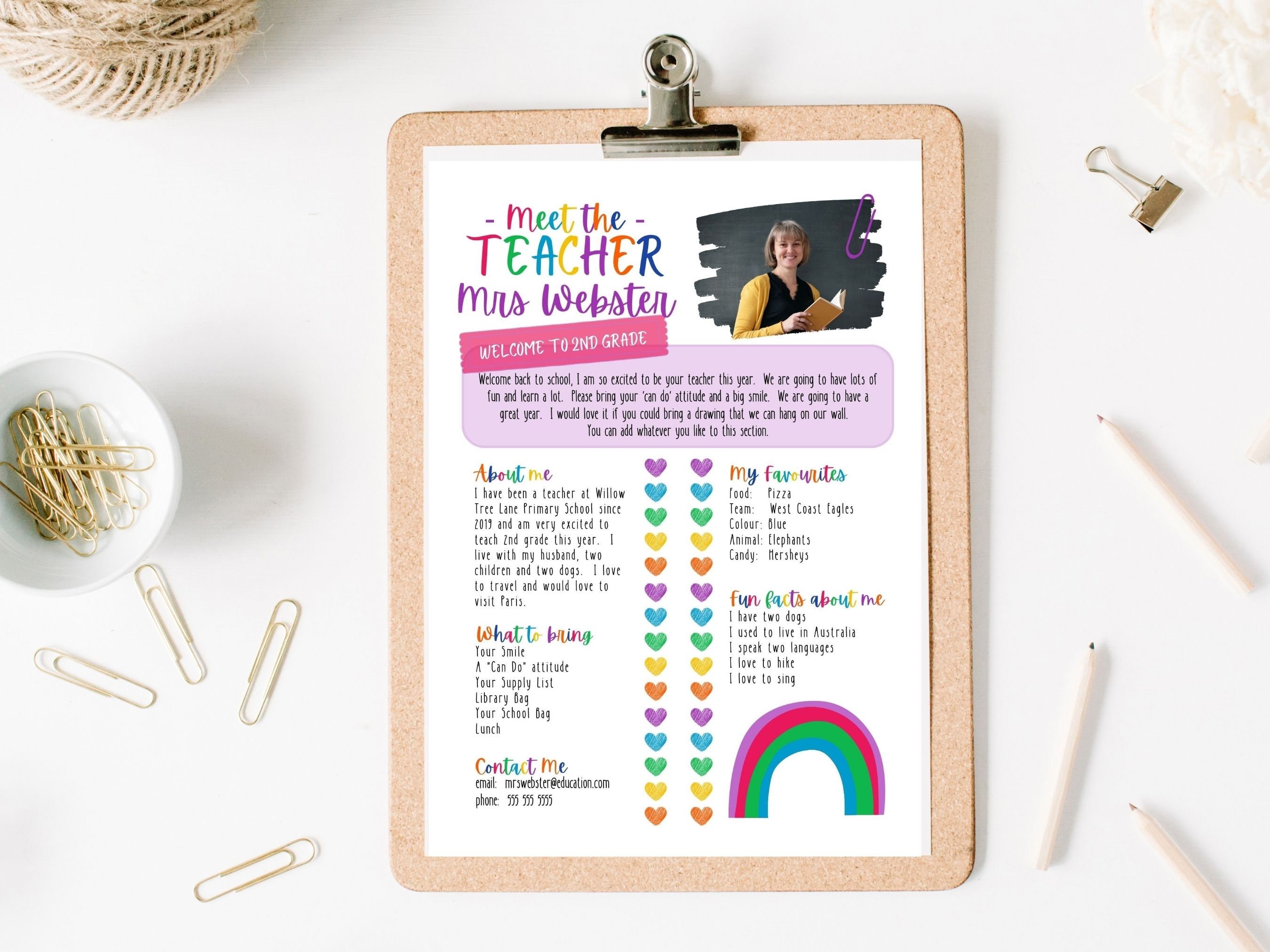 Bright Colourful Meet the Teacher Editable Template, Back to School ...