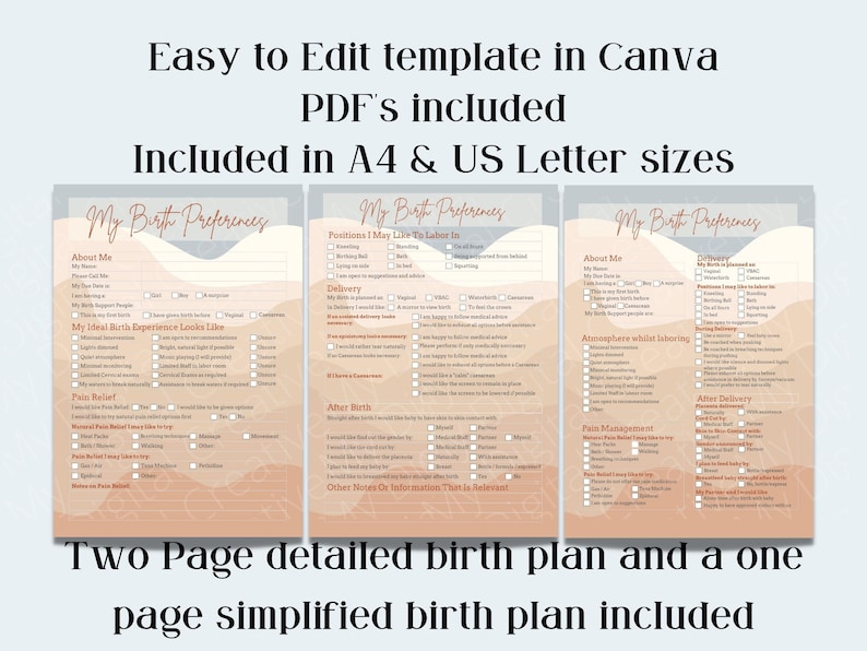 Boho Birth Plan Template, Editable, Communicate Your Birth Preferences ...