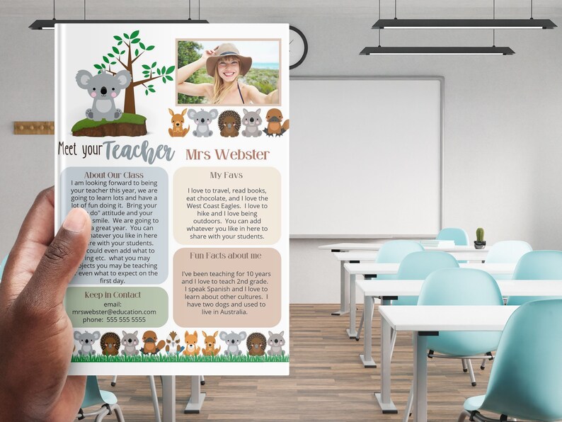 Meet the Teacher Template Canva, a Back to School Elementary Teacher ...