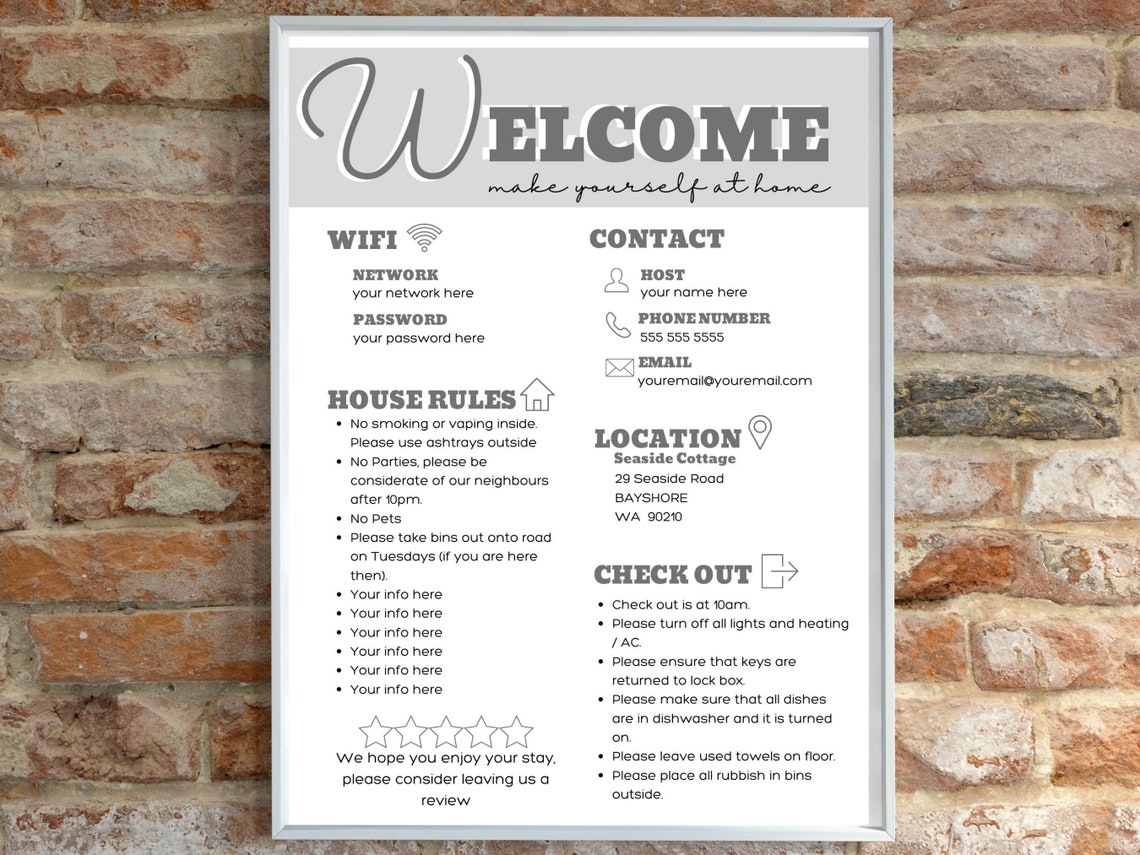 AIRBNB Welcome Sign Template, Guest Information for Your Airbnb ...