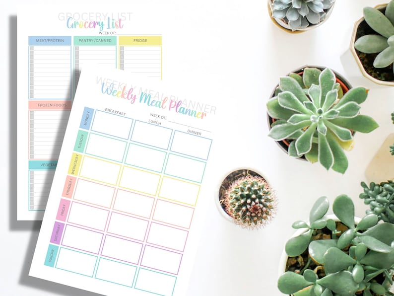 Rainbow Weekly Meal Planner Printable Organise Your Weekly - Etsy