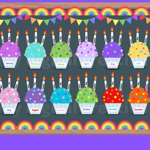 Classroom Birthday Display Sign, a Class Birthday Board With Rainbow ...