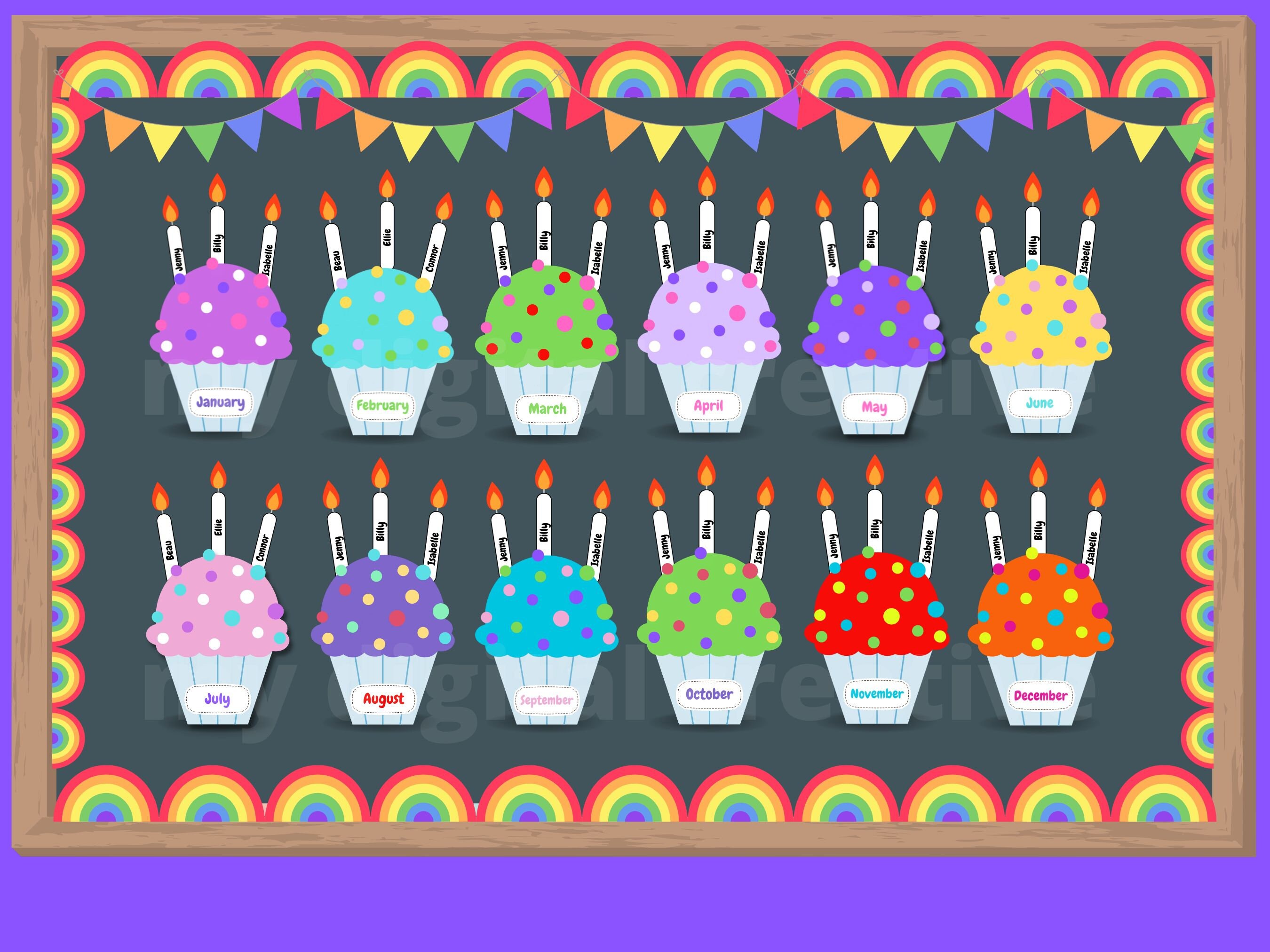 Classroom Birthday Display Sign, a Class Birthday Board With Rainbow ...