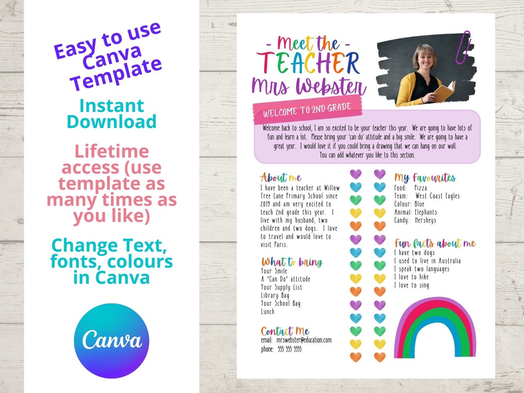 Bright Colourful Meet the Teacher Editable Template, Back to School ...