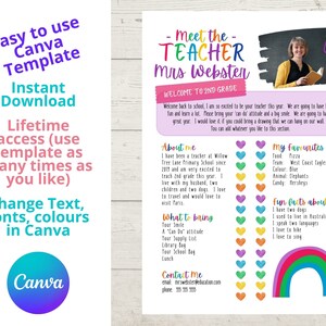 Bright Colourful Meet the Teacher Editable Template, Back to School ...