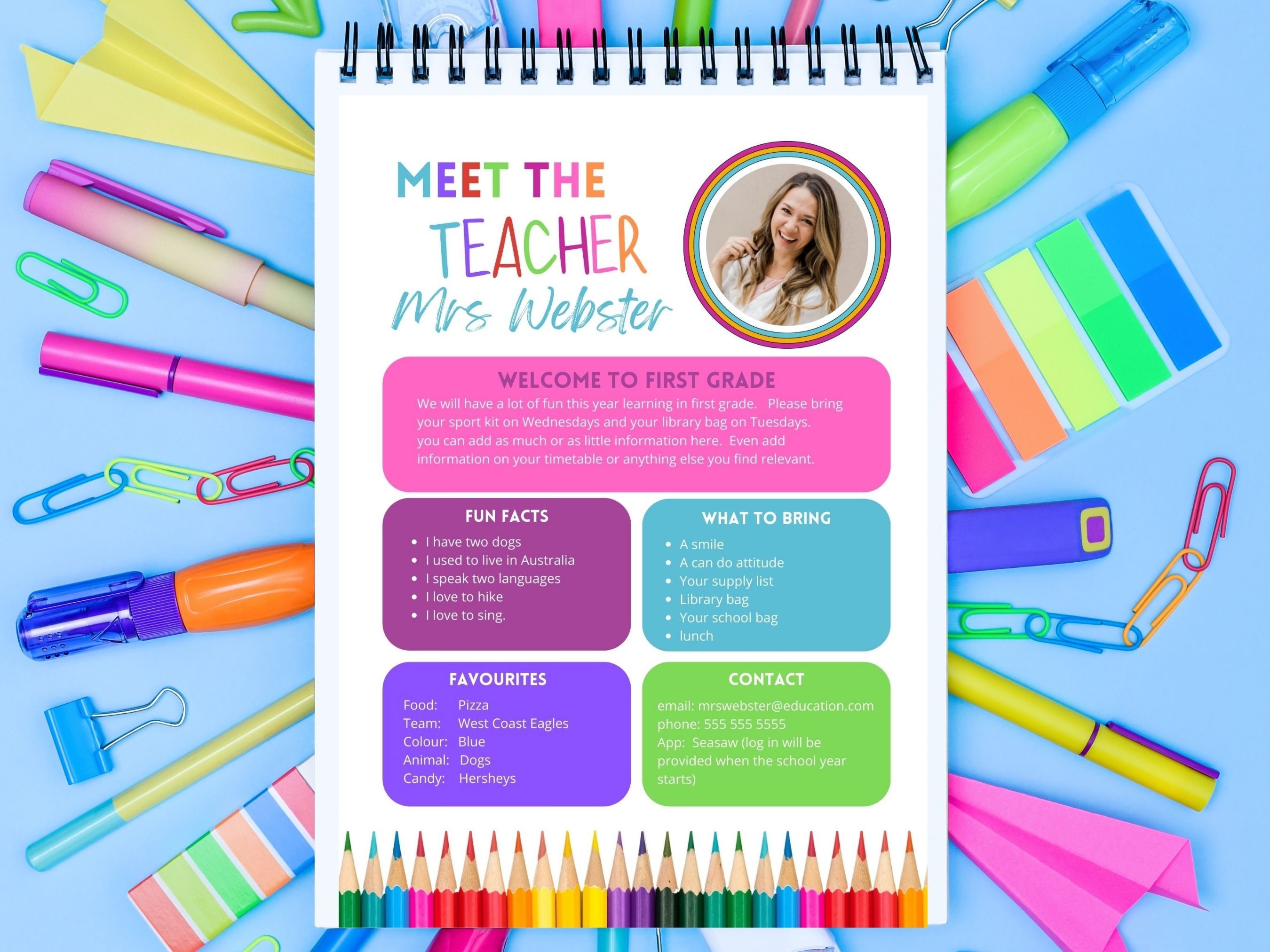 Bright Colourful Funky Meet the Teacher Editable Template, Back to ...