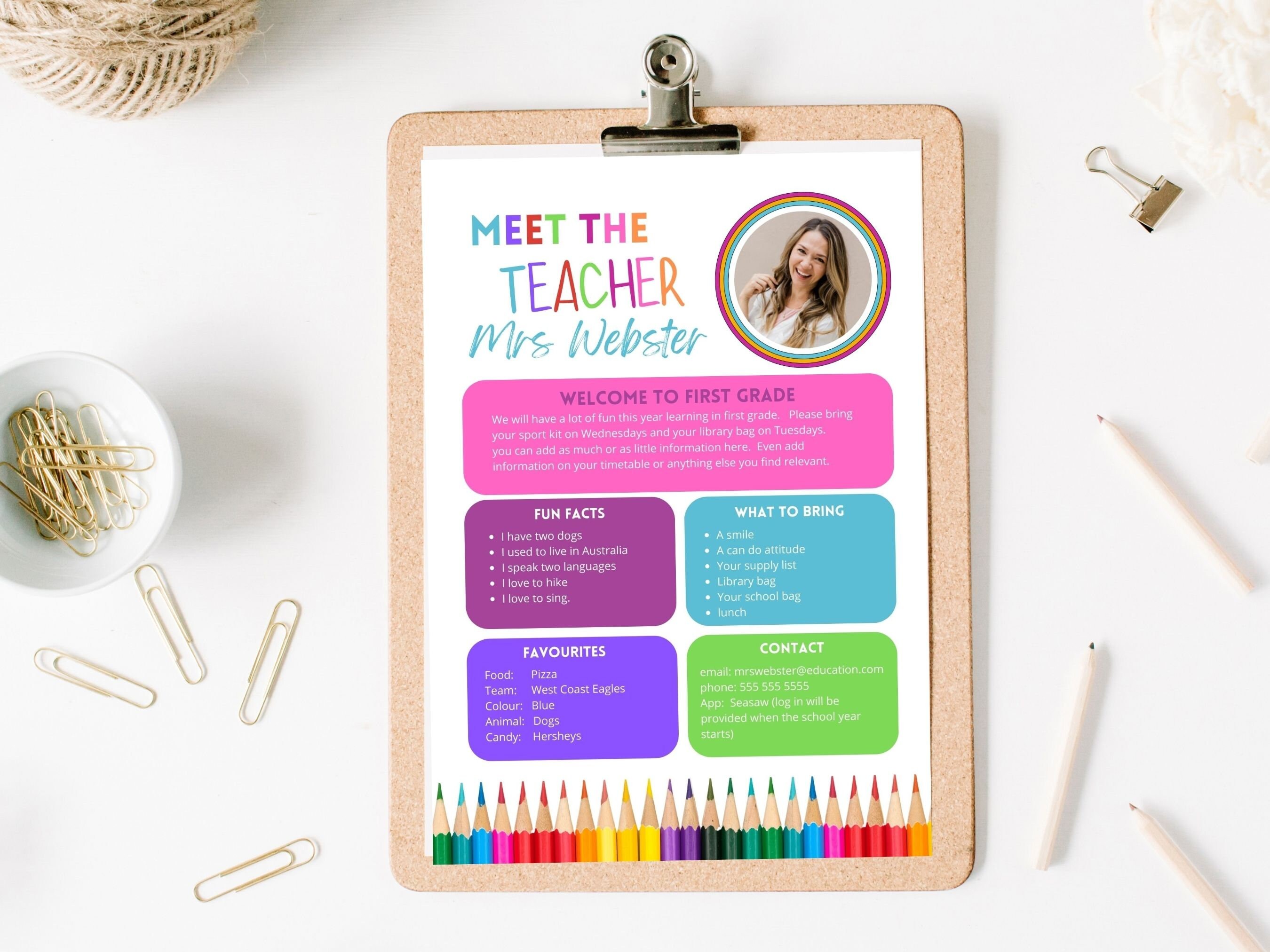 Bright Colourful Funky Meet the Teacher Editable Template, Back to ...