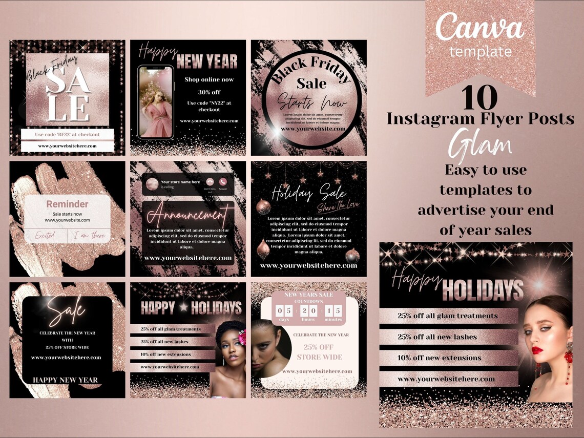 Rose Gold Instagram Template Flyers. Advertise Your Holiday Sales ...