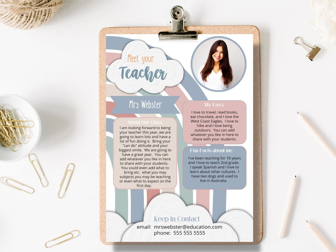 Boho Rainbow Meet the Teacher Template Editable Canva Back to School ...