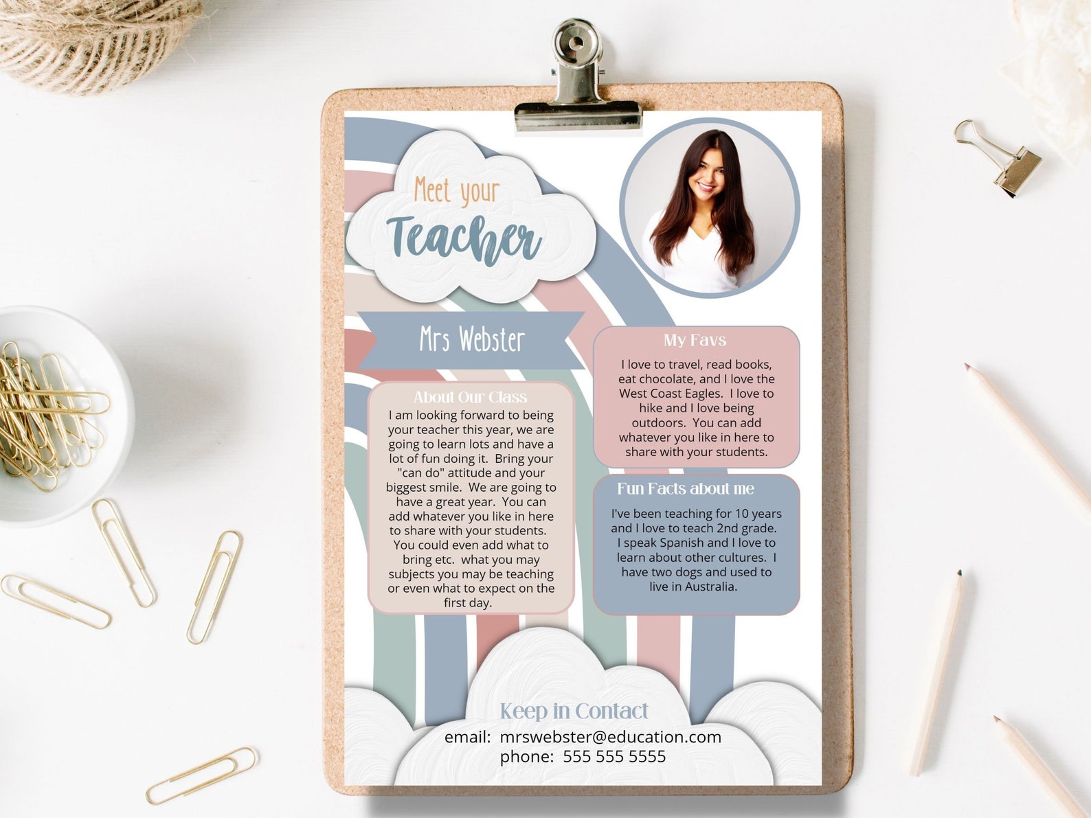 Boho Rainbow Meet the Teacher Template Editable Canva Back to School ...