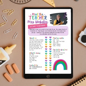 Bright Colourful Meet the Teacher Editable Template, Back to School ...