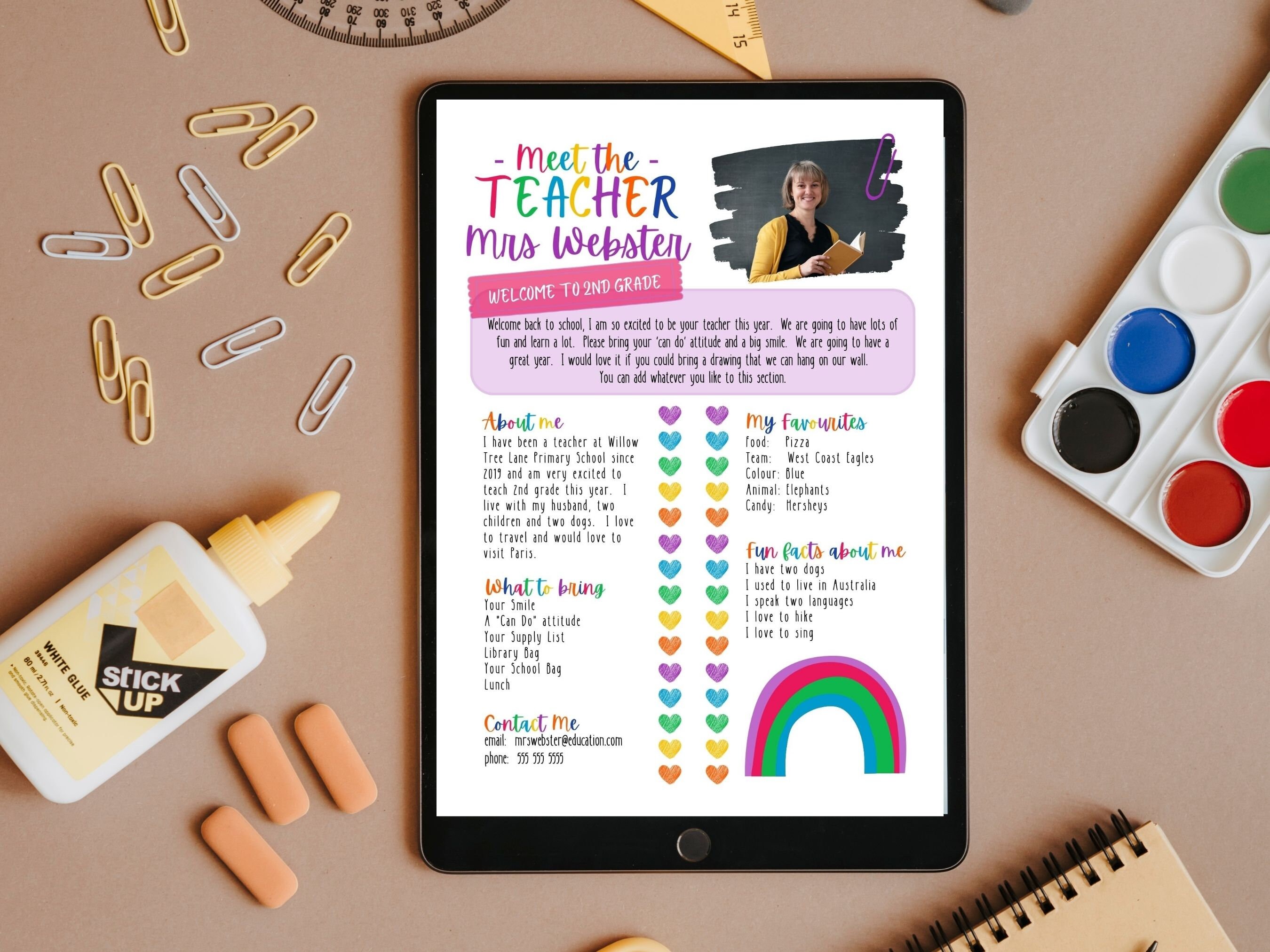 Bright Colourful Meet the Teacher Editable Template Back to - Etsy