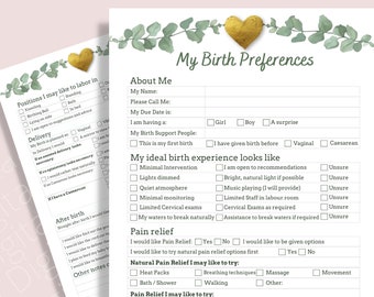 Birth Plan Template Editable Birth Preferences Printable - Etsy