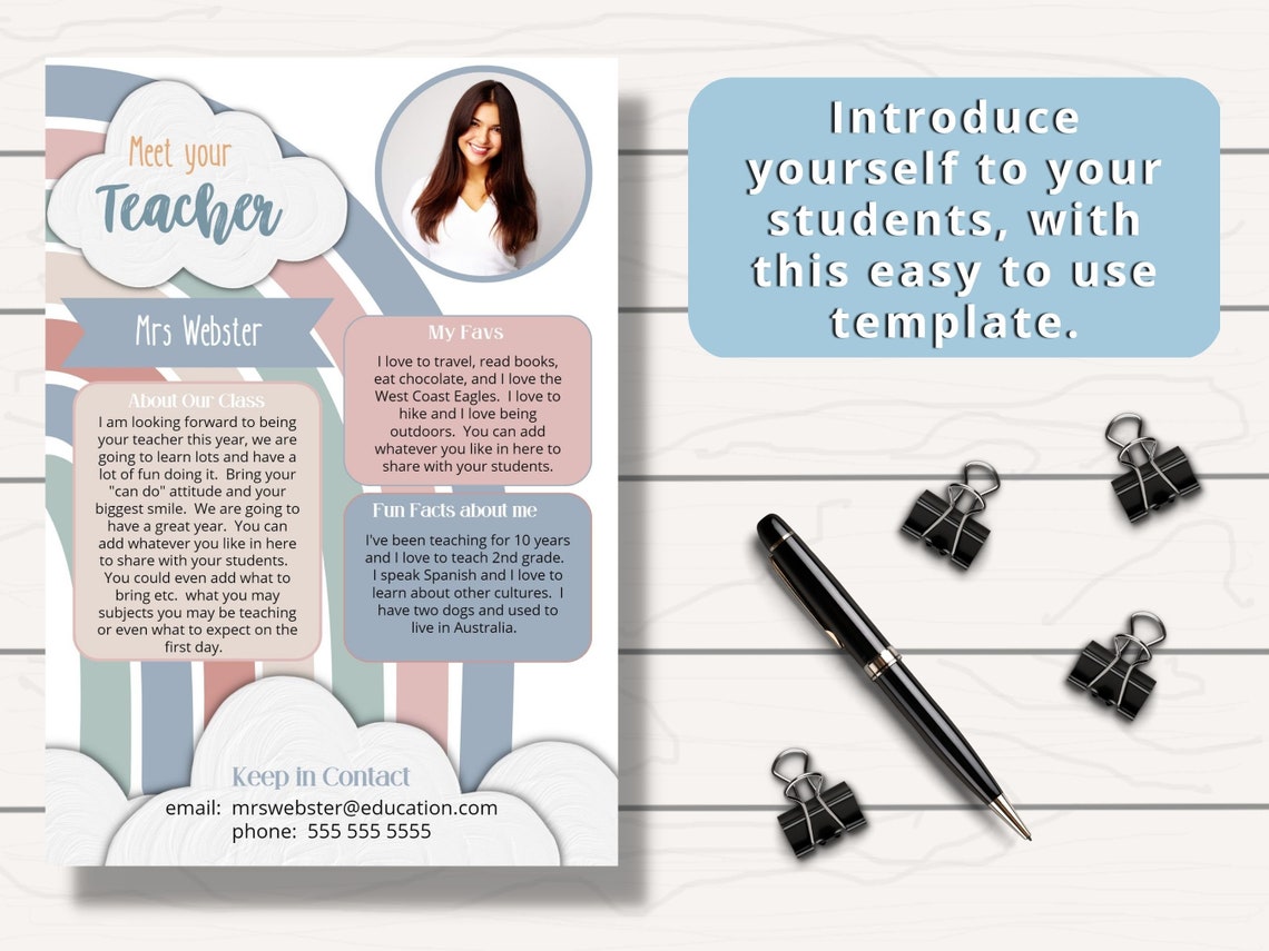 Boho Rainbow Meet the Teacher Template Editable Canva Back to School ...