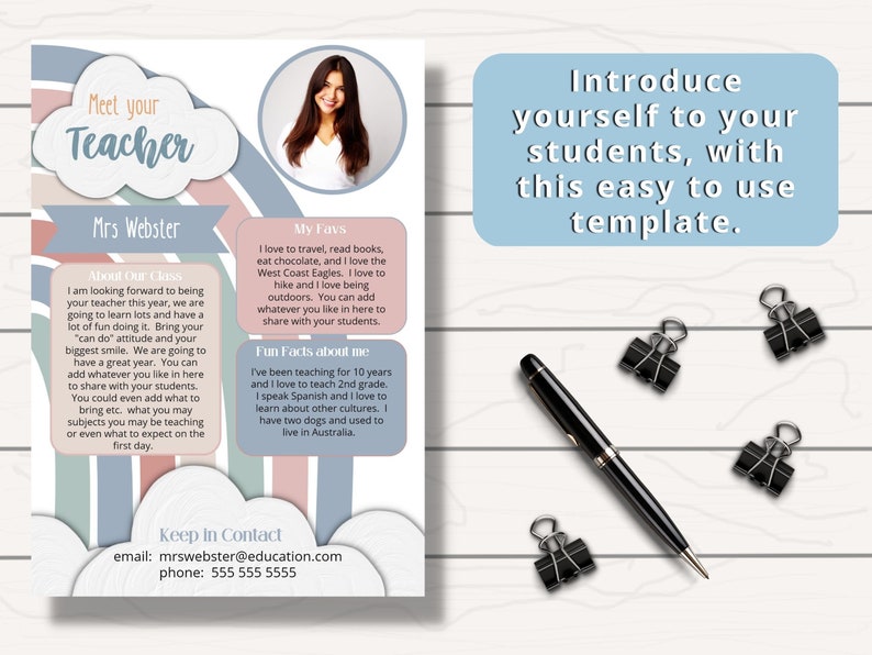 Boho Rainbow Meet the Teacher Template Editable Canva Back to School ...