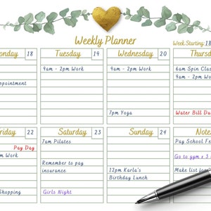 Week Planner Printable, Daily Planner With Week at a Glance View ...