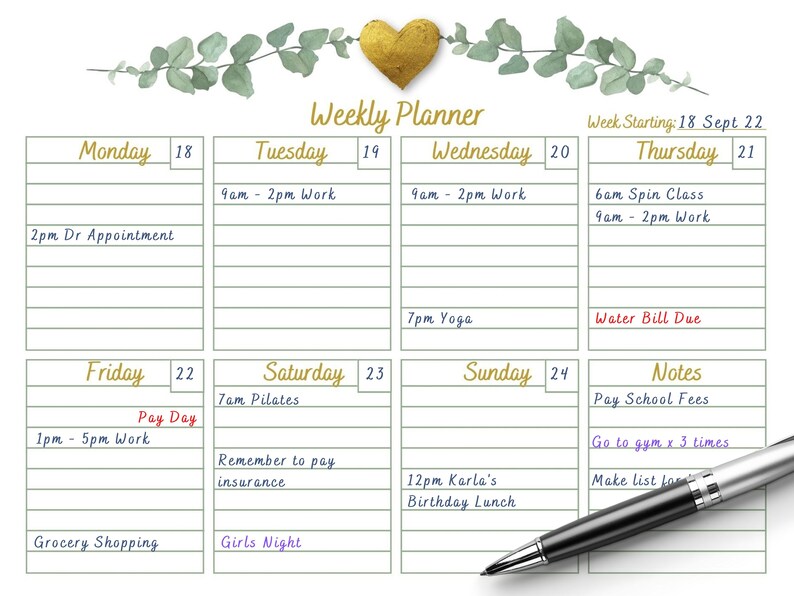 Week Planner Printable, Daily Planner With Week at a Glance View ...
