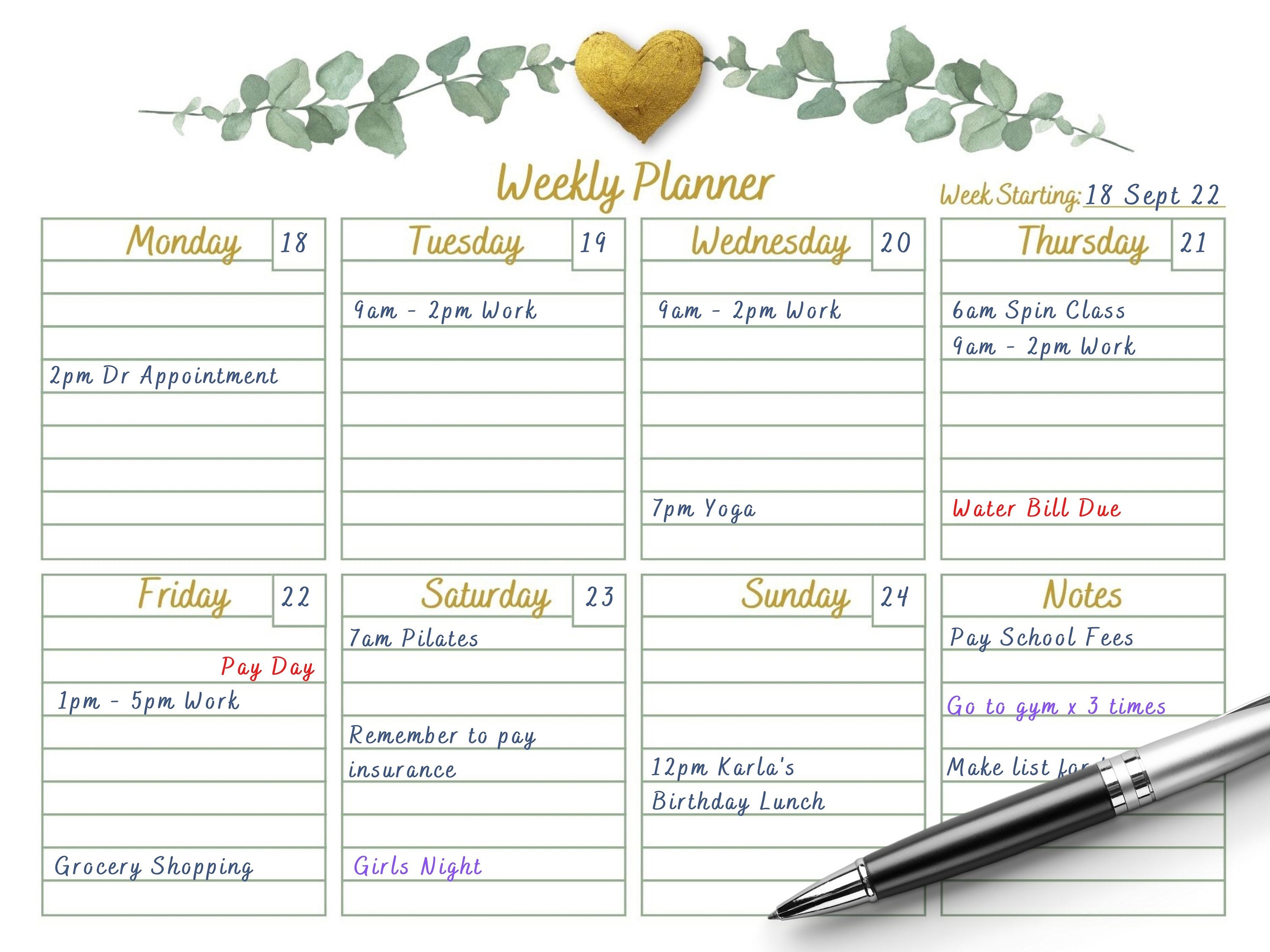 Week Planner Printable, Daily Planner With Week at a Glance View ...