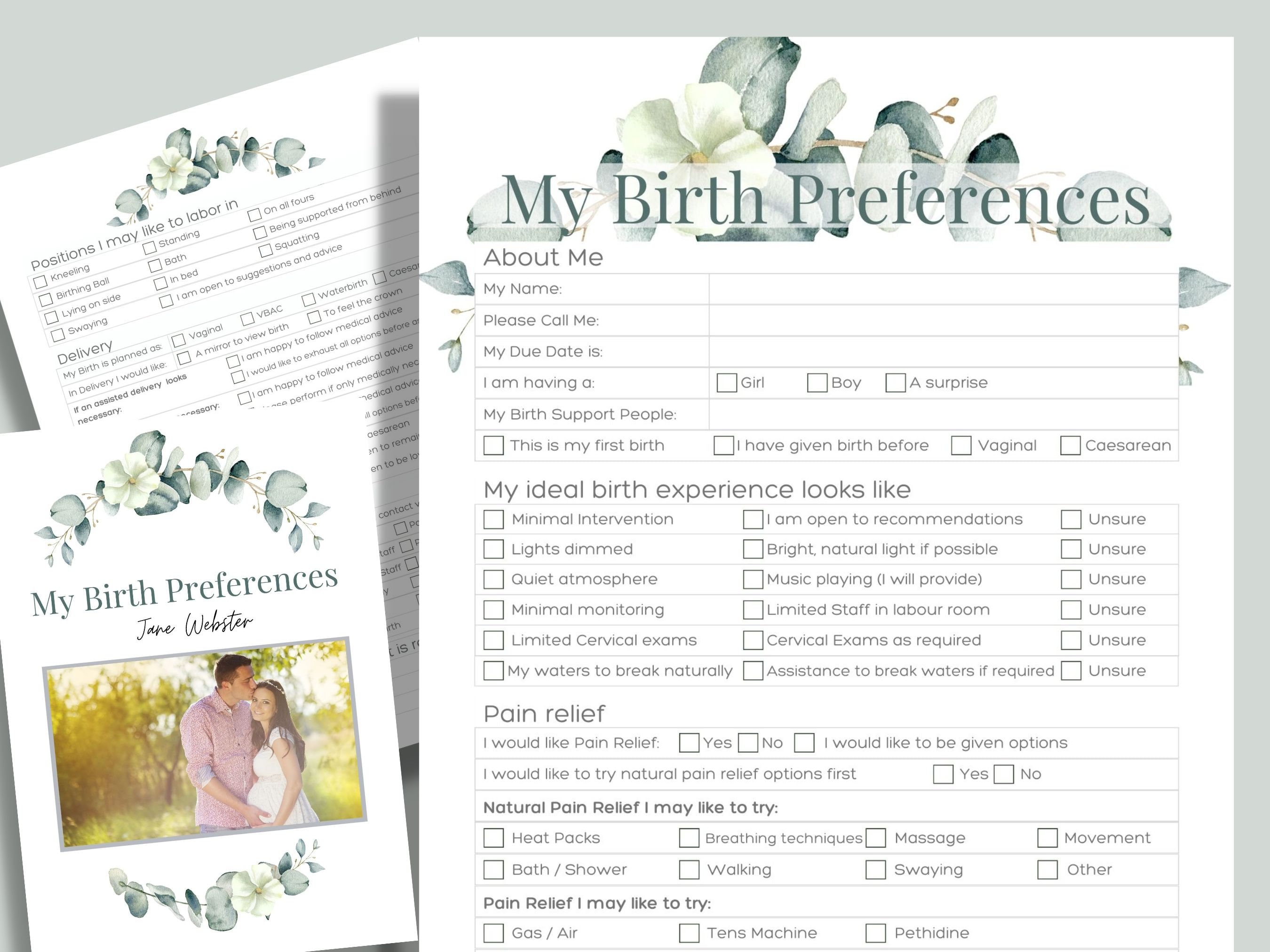 Birth Plan Editable Template, Birth Preferences Template, Birth ...