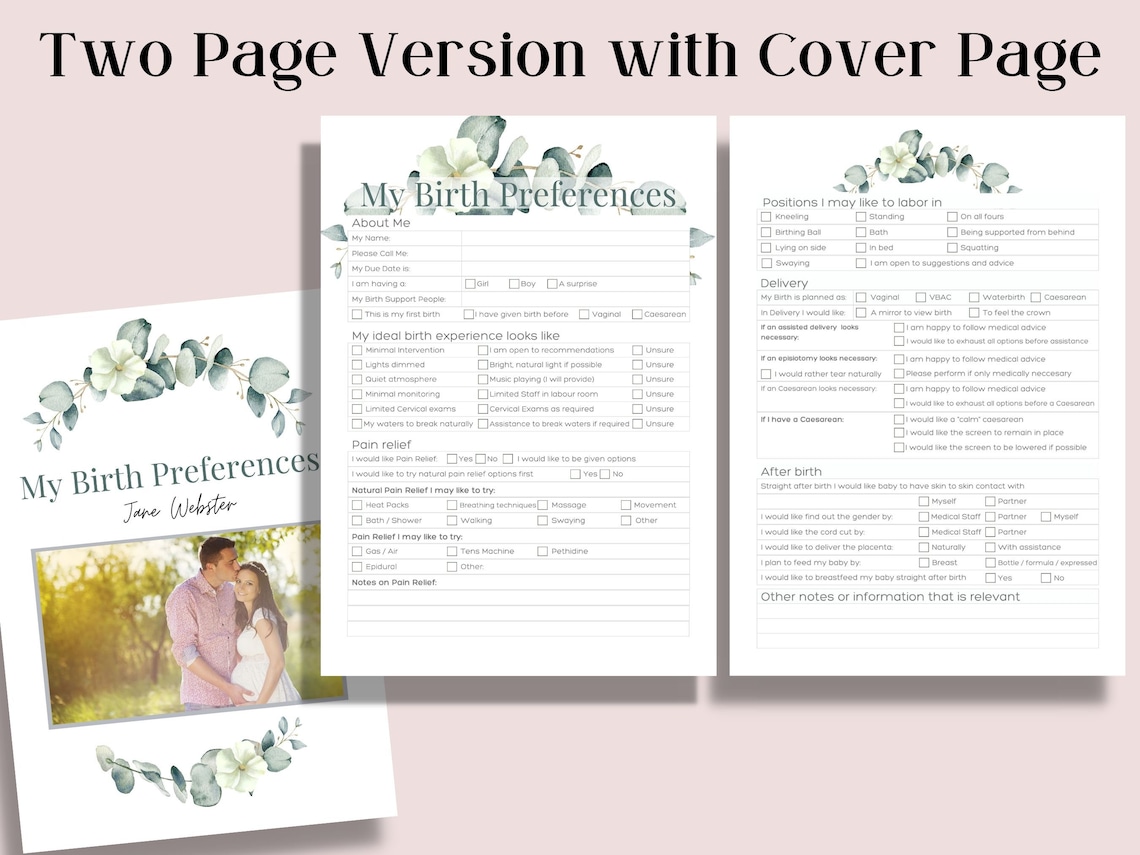 Birth Plan Editable Template Birth Preferences Template - Etsy