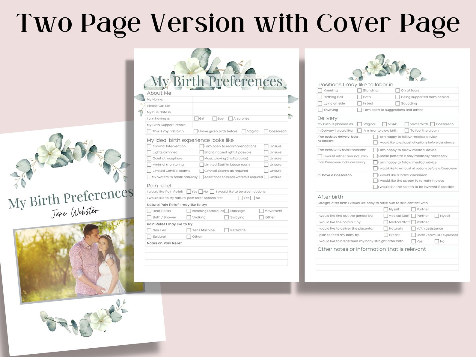 Birth Plan Editable Template, Birth Preferences Template, Birth ...