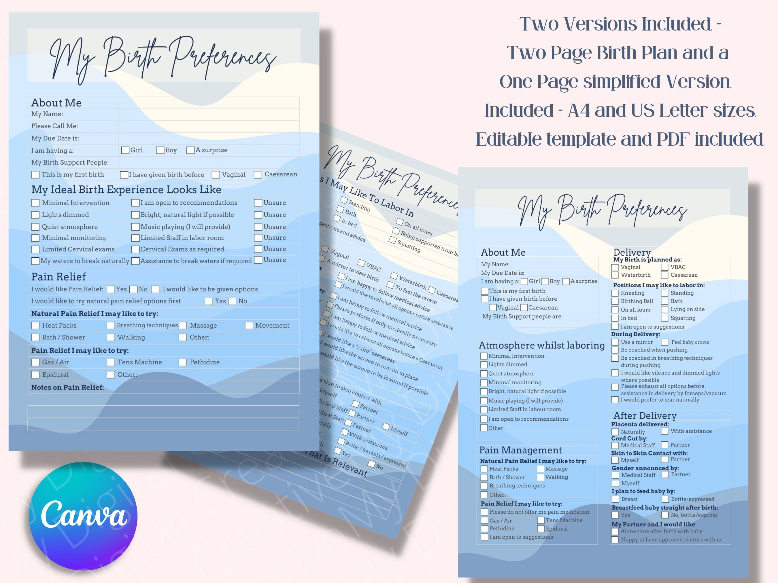 Boho Birth Plan Template, Editable, Communicate Your Birth Preferences ...