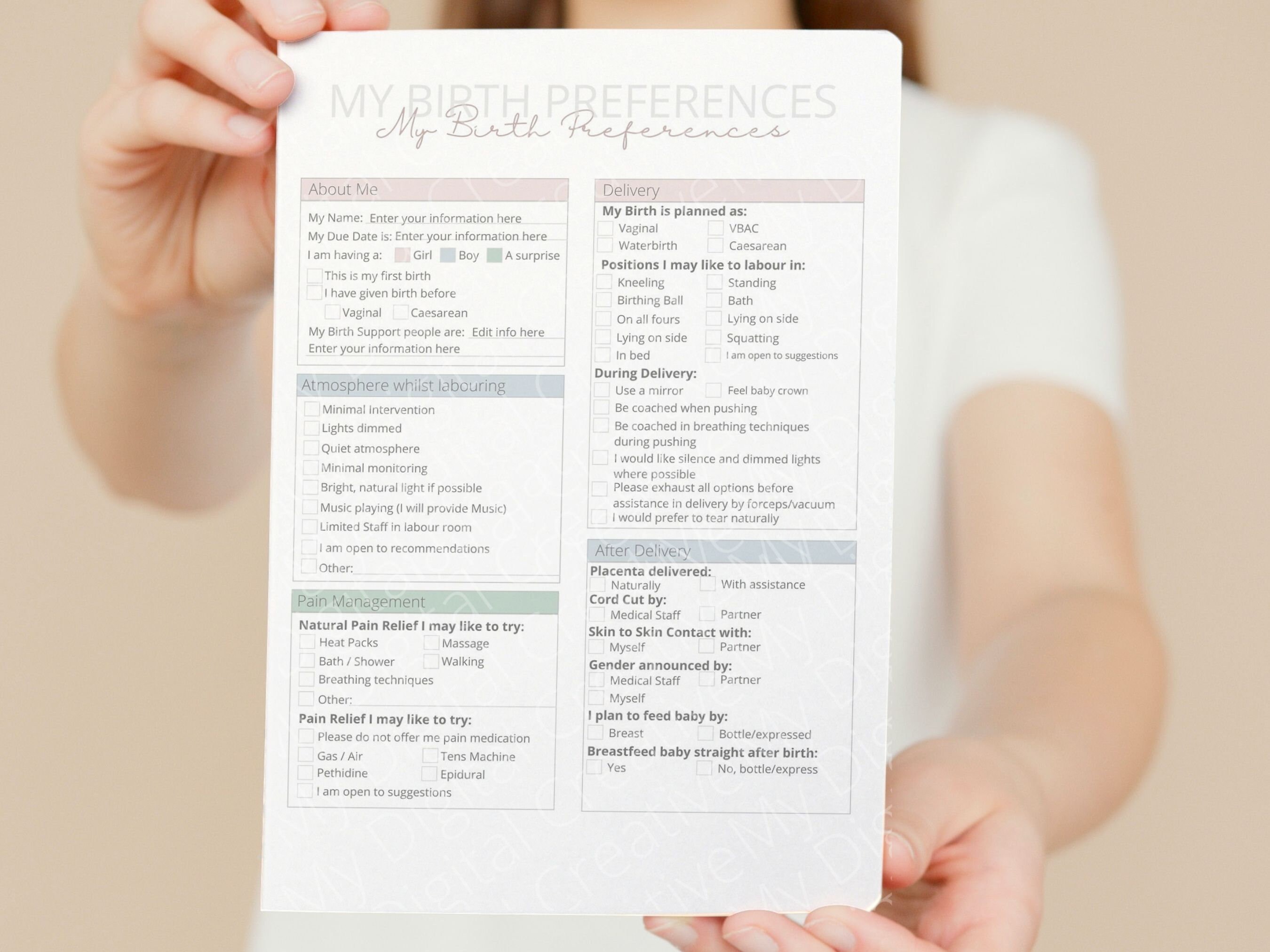 Birth Plan Template, Editable, Communicate Your Birth Preferences ...