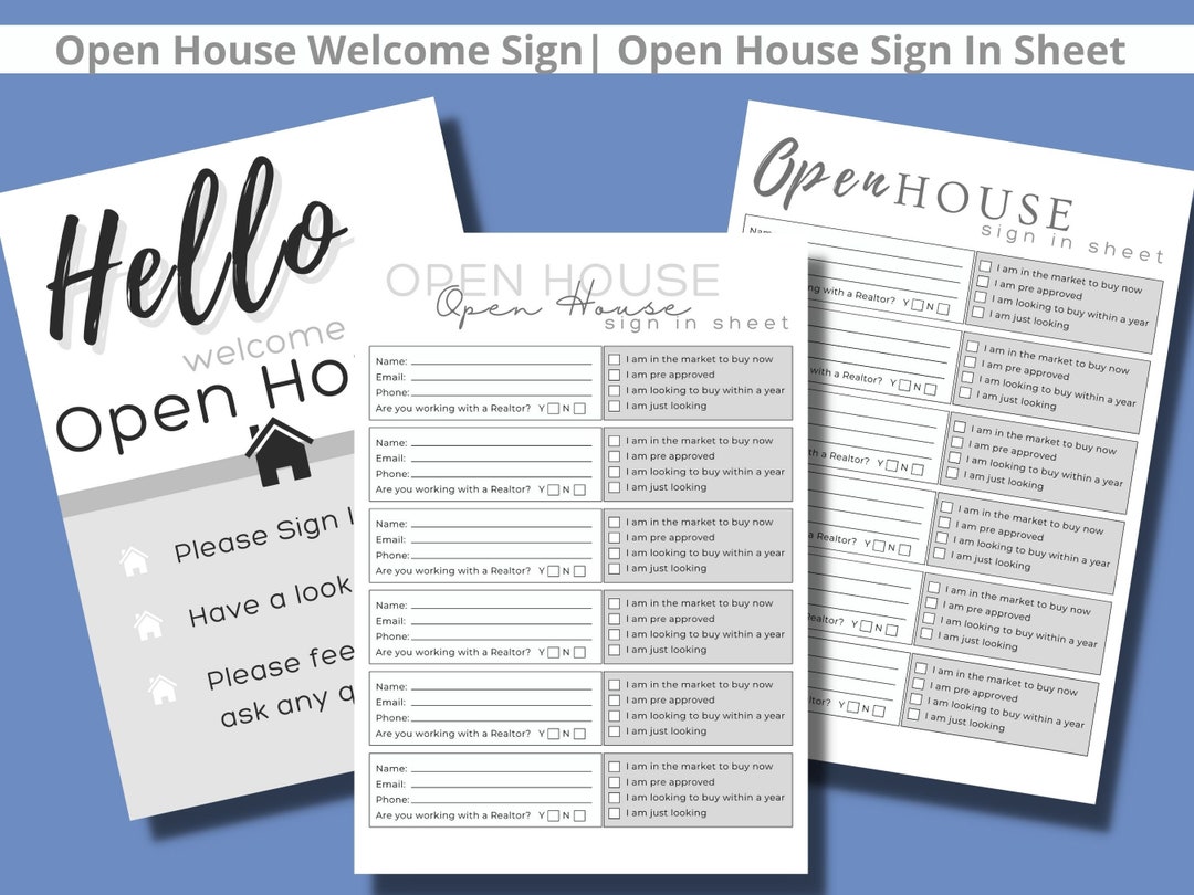 Open House Sign in Sheets & Open House Welcome Sign (PDF Files) , Open ...