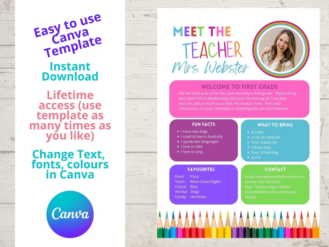 Bright Colourful Funky Meet the Teacher Editable Template, Back to ...