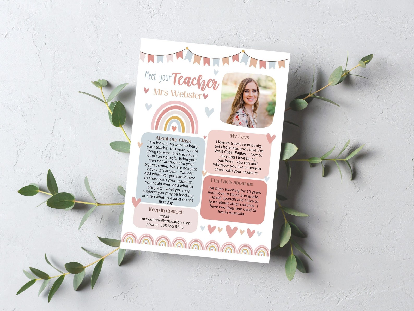 Boho Rainbow Meet the Teacher Editable Template, a Back to School ...