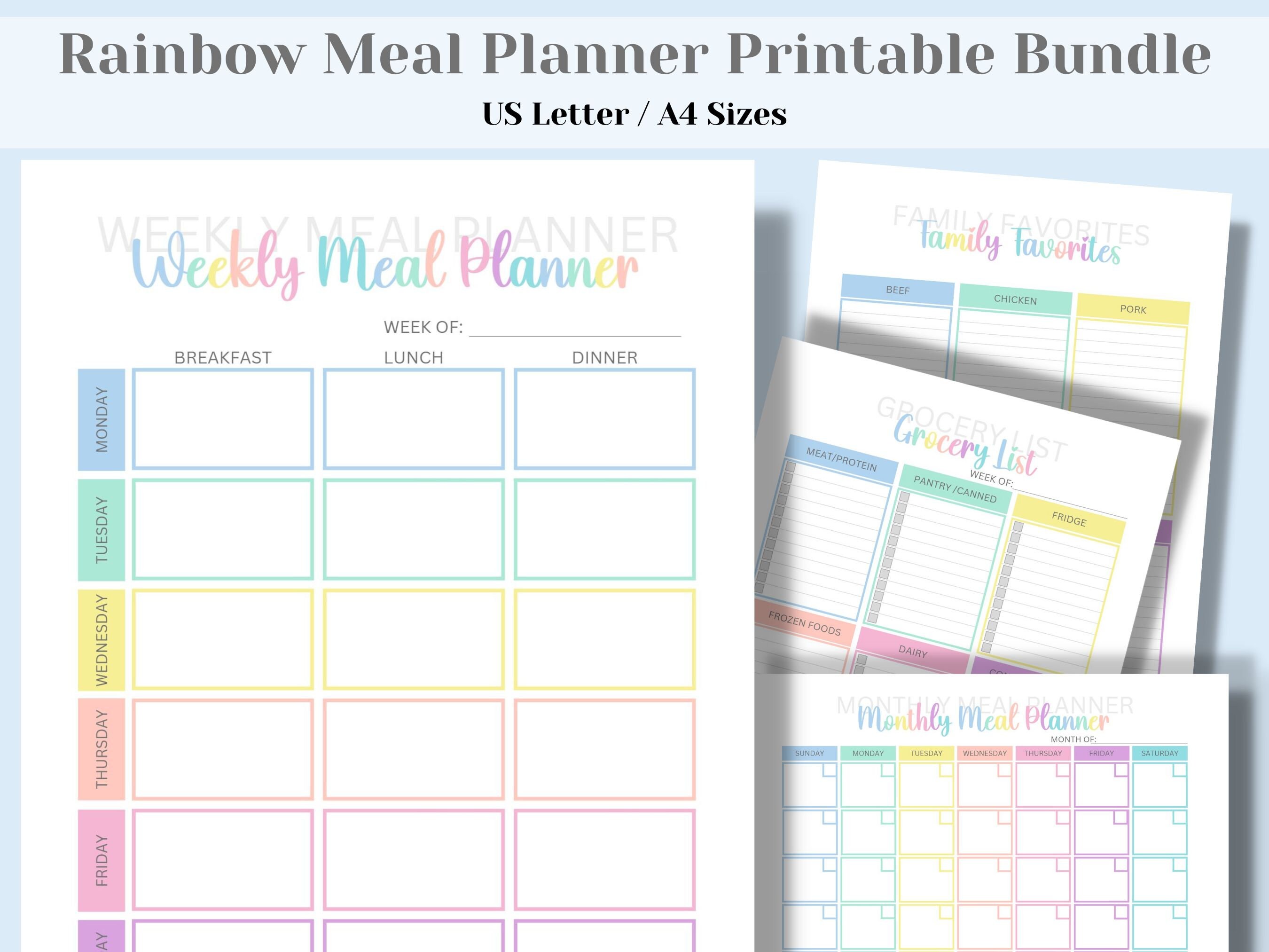 Rainbow Weekly Meal Planner Printable, Organise Your Weekly Meal Plan ...