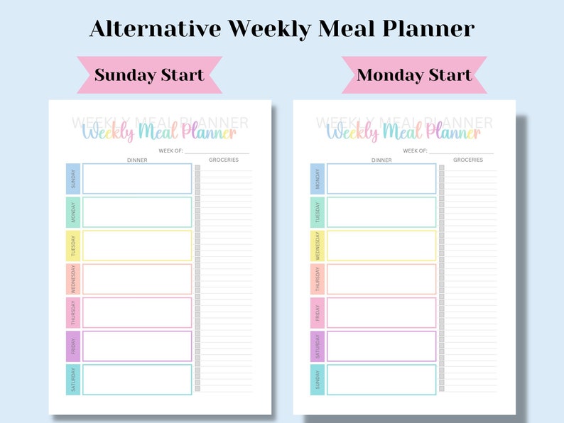 Rainbow Weekly Meal Planner Printable Organise Your Weekly - Etsy